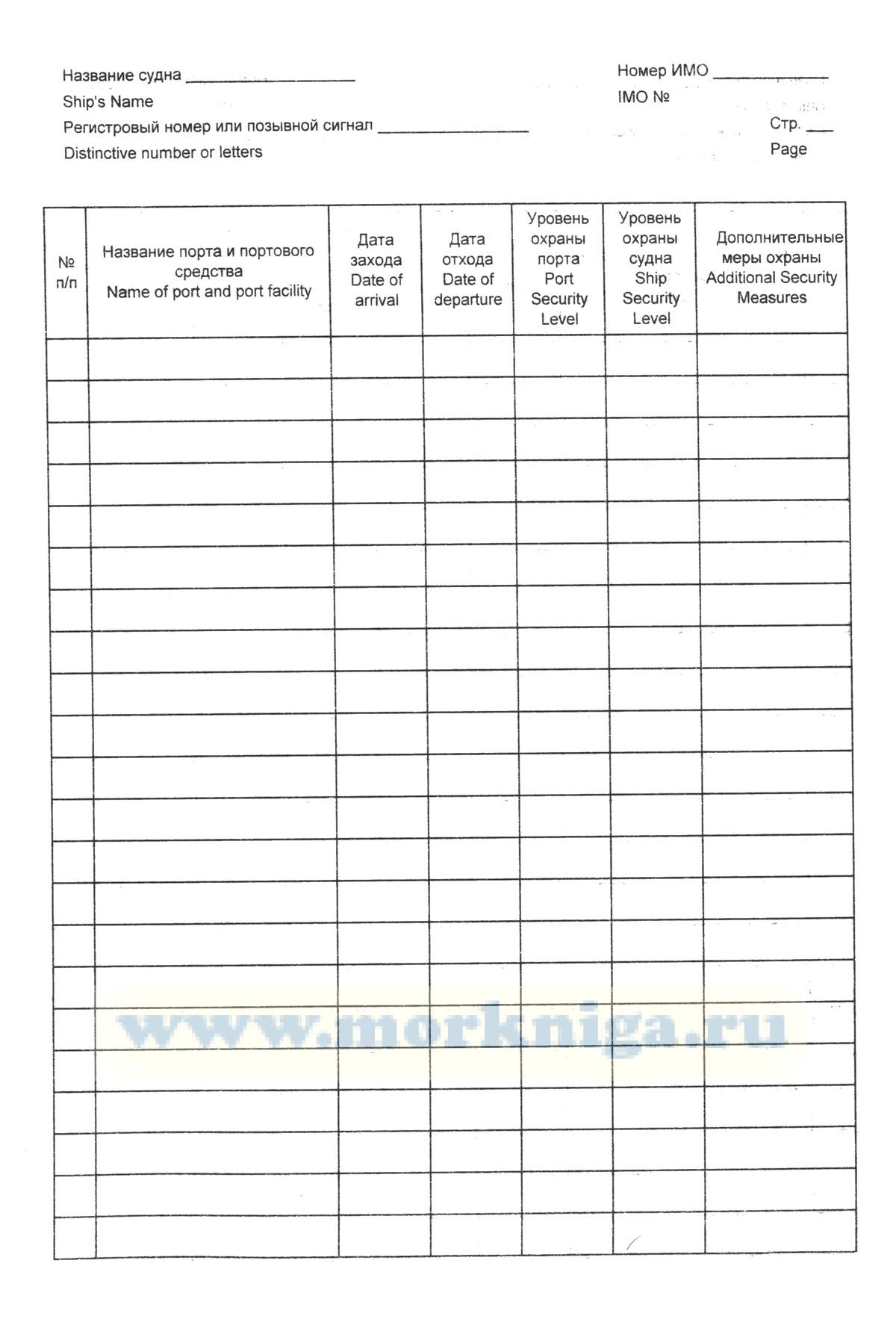 Журнал учета взаимодействия судно-порт. Log of ship-to-port activity