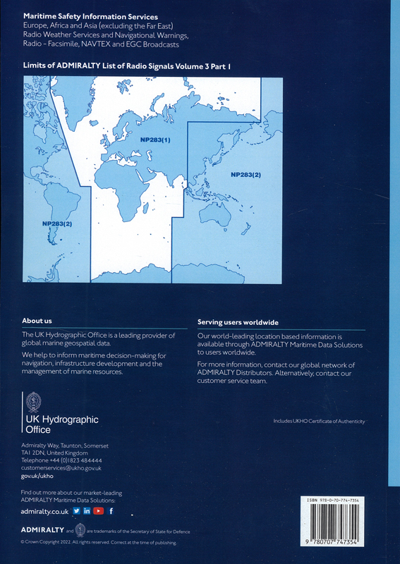 Admiralty list of radio signals. Vol 3. NP283(1) (ALRS). Maritime ...