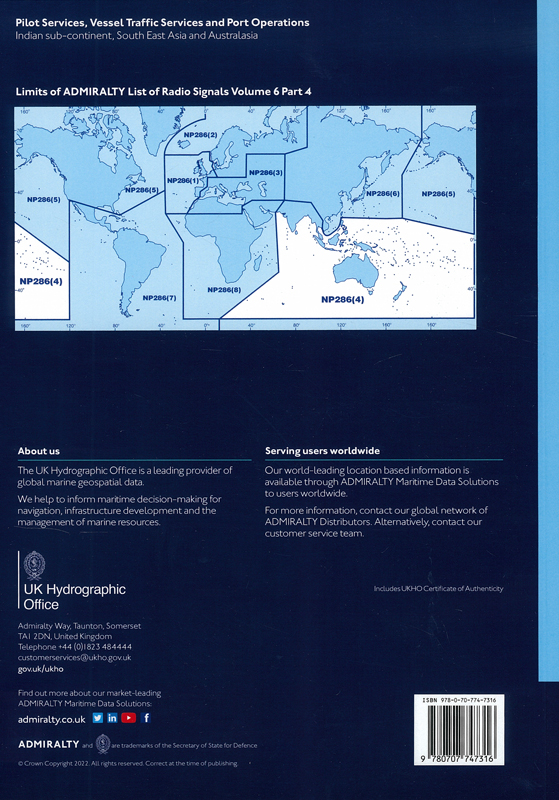 Admiralty list of radio signals. Vol 6. NP286(4) (ALRS). 2022. Pilot ...