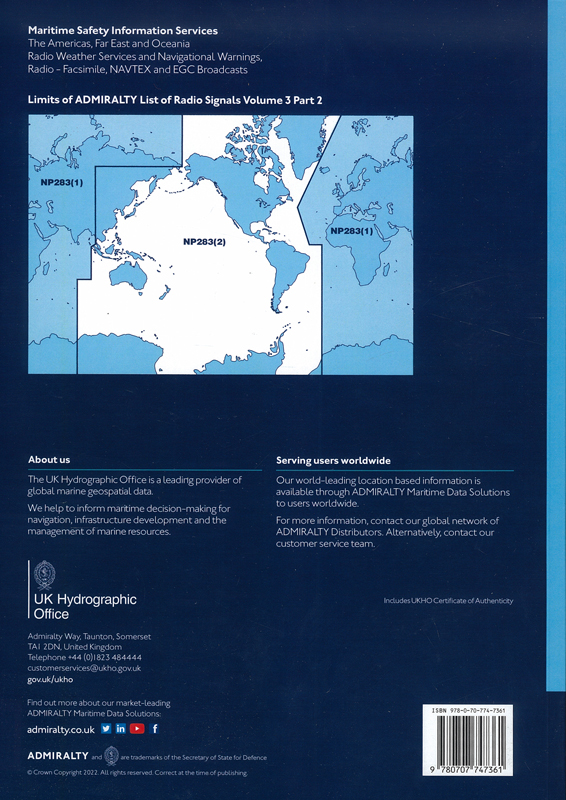 Admiralty list of radio signals. Vol 3. NP283(2) (ALRS). Maritime ...